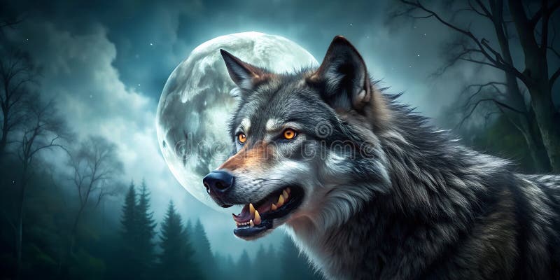 Wolf Sharp Teeth Thick Fur Piercing Eyes Agile Movements Dark Fur Under ...