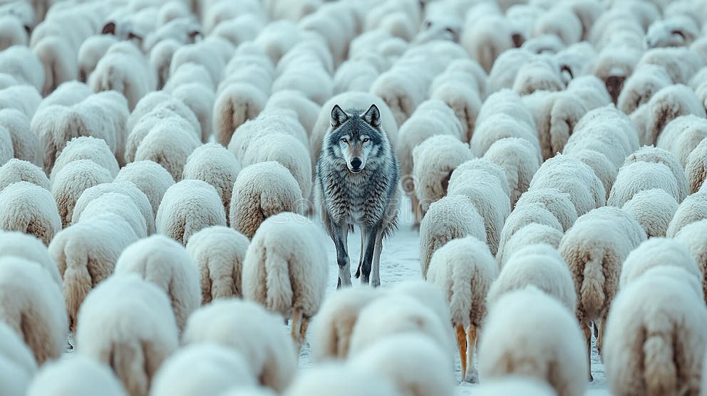 Wolf among the sheep, stock illustration. Illustration of green - 337036850