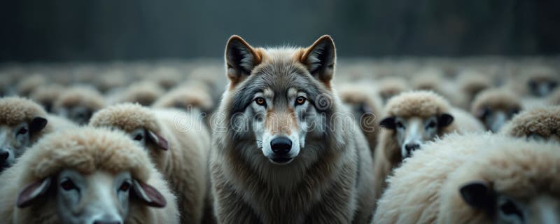 A Wolf Hiding Amongst a Flock of Sheep Stock Illustration ...