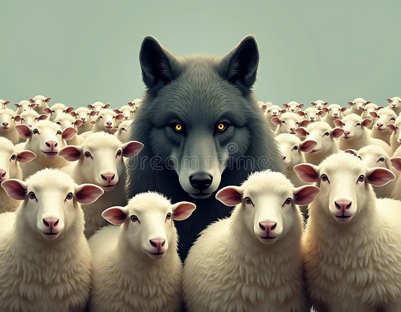 Wolf among Sheep Digital Art a Dramatic Animal Illustration Stock ...