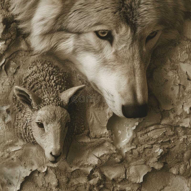 Wolf and Sheep Lying Next To Each Other. Generative AI. Stock Image ...