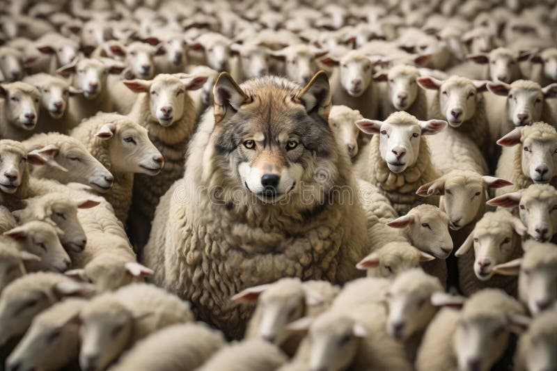 A Wolf in Sheep S Clothing among Sheep. Stock Illustration ...