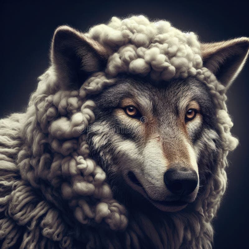 A Wolf with a Sheep S Wool on Its Head Stock Image - Image of close ...