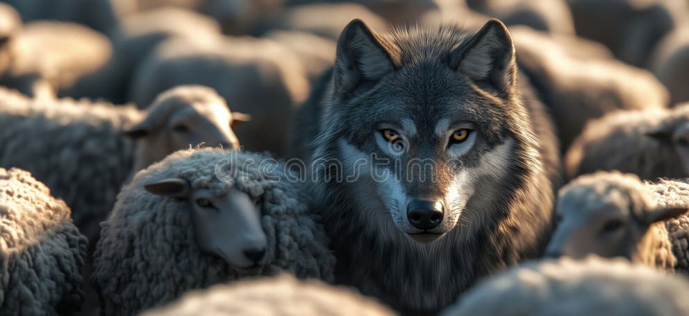 Wolf among Sheep Showcasing Predator-prey Dynamics in Nature Stock ...