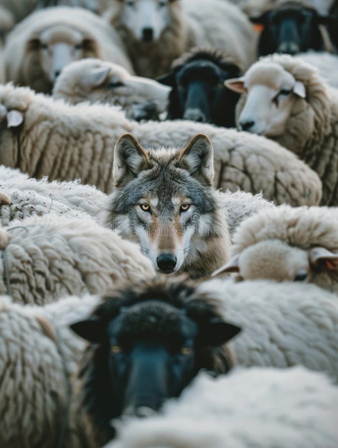 Wolf among sheep stock image. Image of agriculture, herd - 374254065