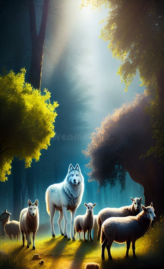Wolf and sheep stock illustration. Illustration of curious - 269502604