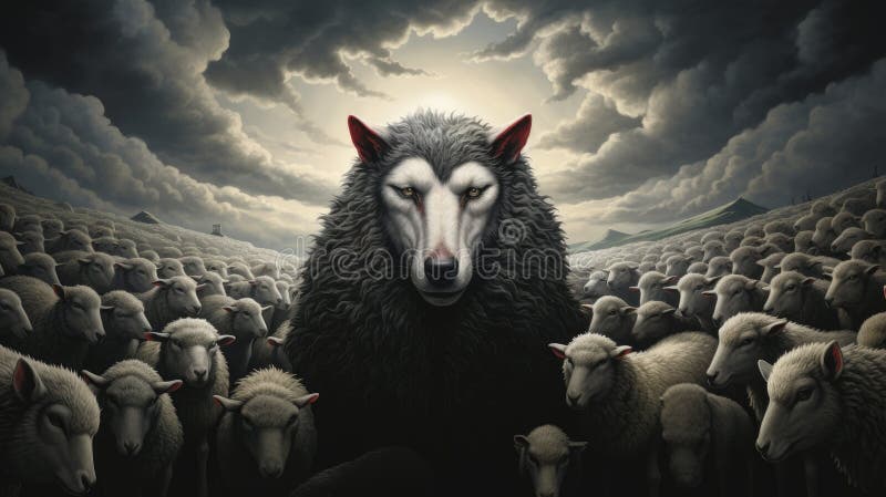 Wolf in Sheeps Clothing AI Generated Stock Image - Image of hunt ...