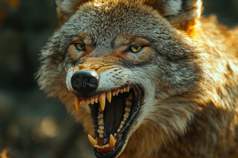 Wolf Showing Teeth Snarling in Forest Stock Photo - Image of aggression ...