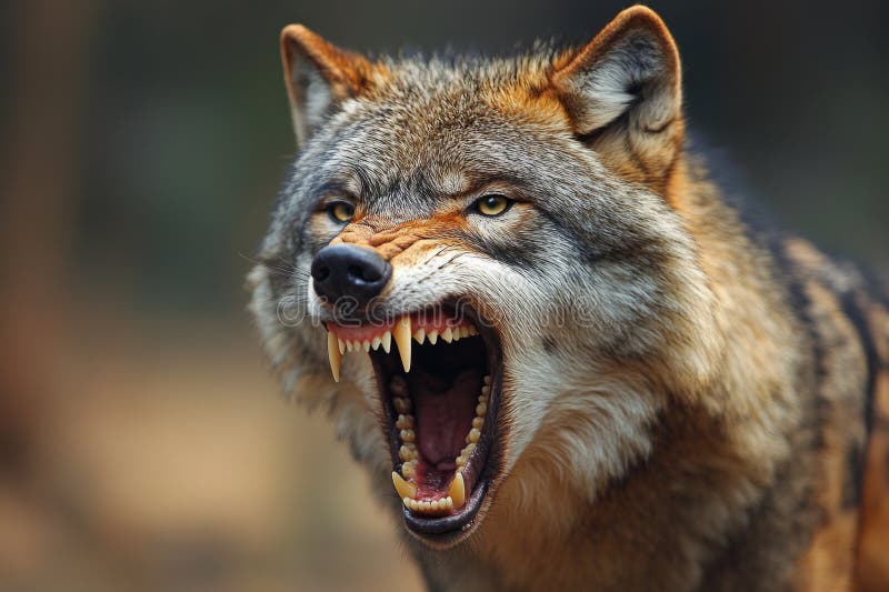 Wolf Showing Teeth Snarling in Forest Stock Photo - Image of grey ...