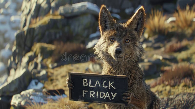 Wolf Holding Black Friday Sign Stock Illustration - Illustration of ...