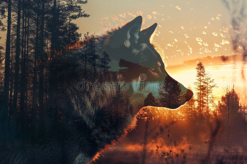 Wolf Silhouette in Sunset stock photo. Image of digital - 332290494