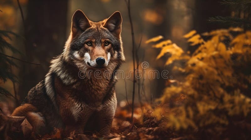 Wolf Sit, Observe, and Hunting in the Woods Forest Stock Illustration ...