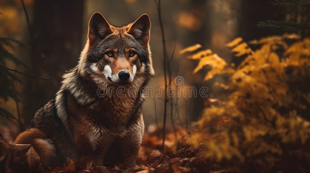 Wolf Sit, Observe, and Hunting in the Woods Forest Stock Illustration ...