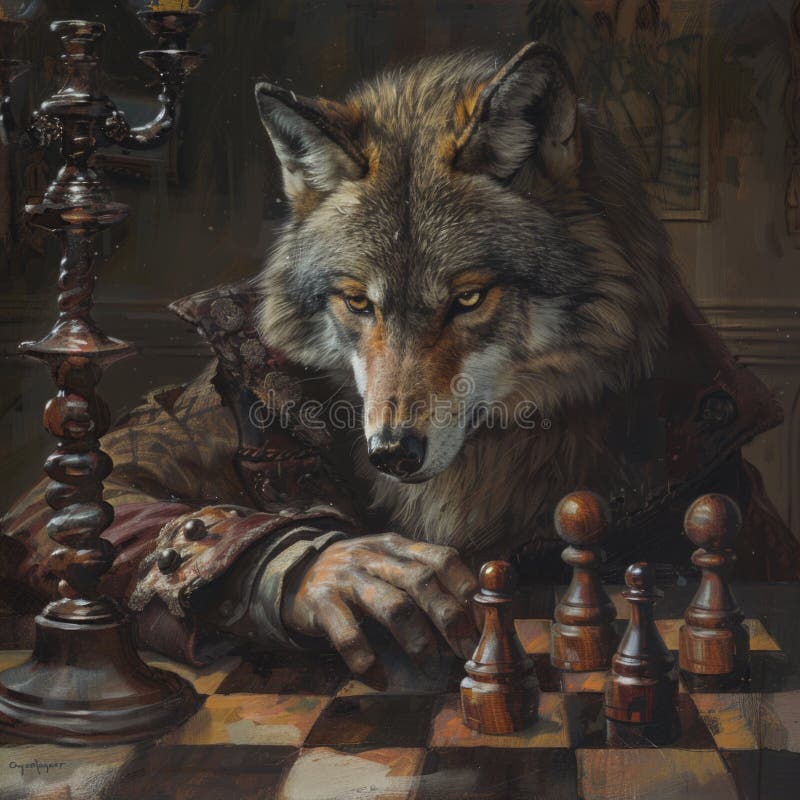 A Wolf Sitting at a Board, Making Moves in a Game of Chess Stock Image ...