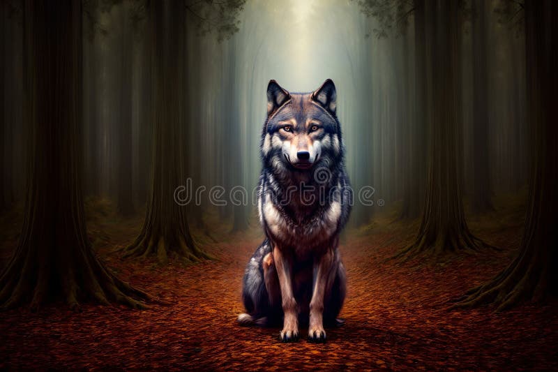 A Wolf Sitting in the Middle of a Forest. Generative AI Stock ...
