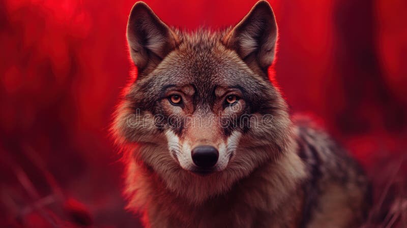 A Wolf is Sitting in a Red Room Stock Illustration - Illustration of ...