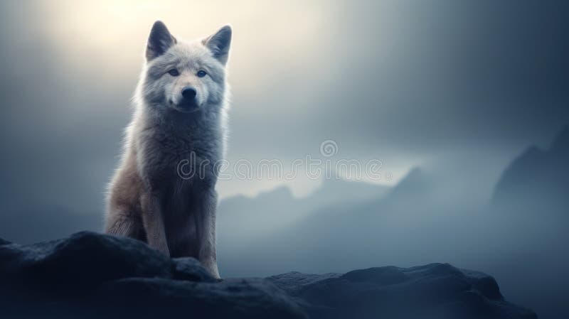 A wolf sitting on rocks stock photo. Image of outdoor - 300382484
