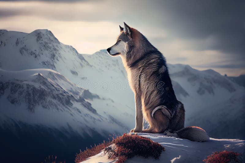 Wolf Sitting on Top of Snow-covered Peak, Watching Over Its Domain ...