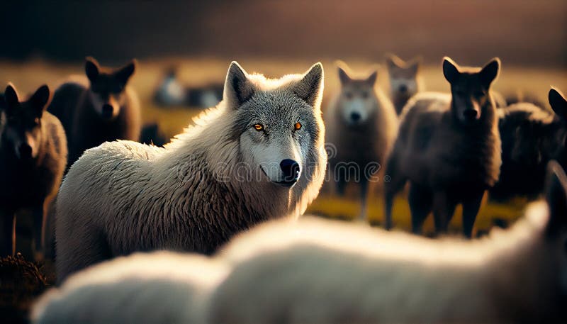 A Wolf in the Skin of a Sheep among Sheep. Generative AI Stock ...