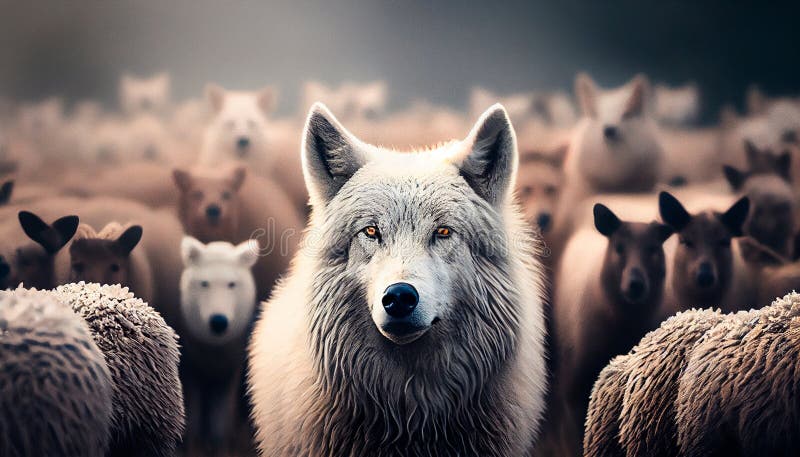 A Wolf in the Skin of a Sheep among Sheep. Generative AI Stock ...