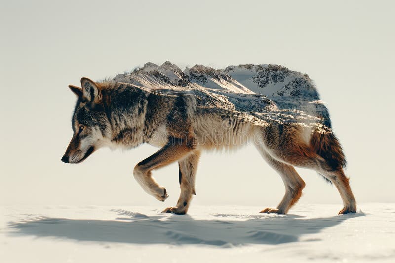 Wolf and Snowy Mountain Double Exposure, Combining Wildlife with Rugged ...