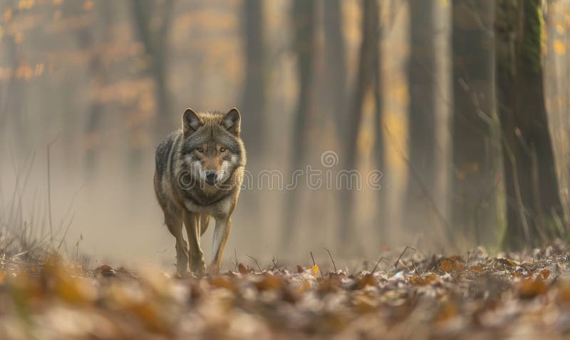 Wolf Stalking Prey in the Forest Stock Image - Image of snow, wolf ...