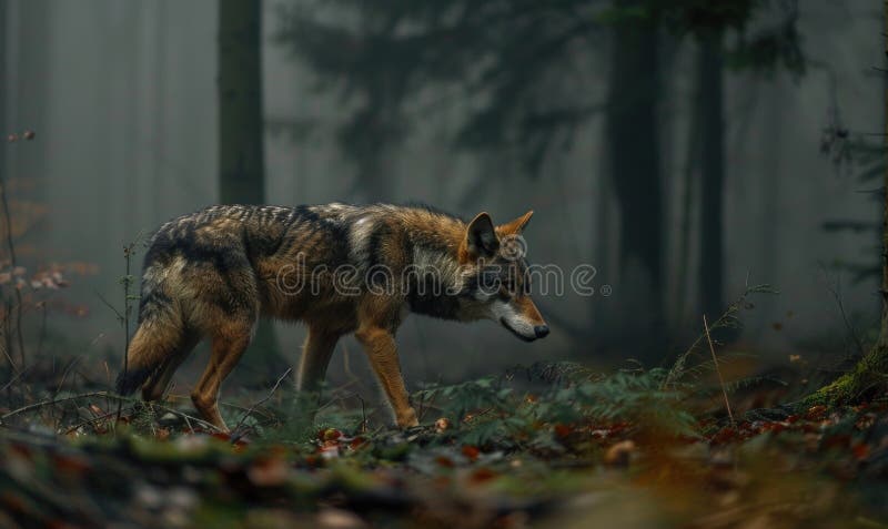 Wolf Stalking Prey in the Forest Stock Photo - Image of autumn ...