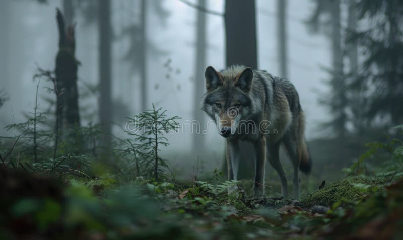 Wolf Stalking Prey in the Forest Stock Photo - Image of canine, wolf ...