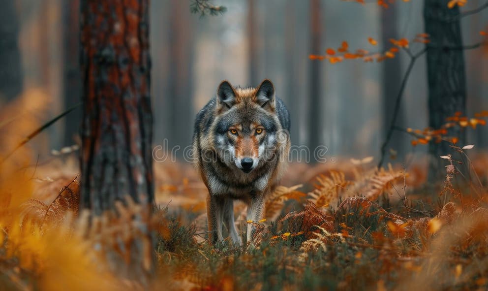 Wolf Stalking Prey in the Forest Stock Photo - Image of canis, predator ...