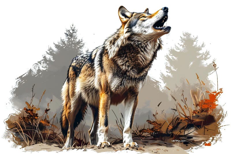 A Wolf Standing and Barking in the Nature, High Quality, High ...