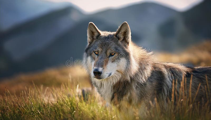 A Wolf is Standing in a Field of Tall Grass Stock Illustration ...