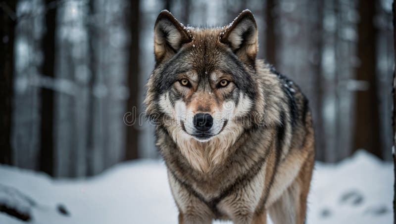 Wolf Standing on a Forest Path in Winter Close-up Stock Illustration ...
