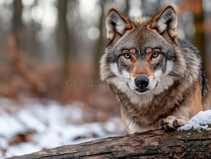 Wolf Standing Log Snow Stock Photos - Free & Royalty-Free Stock Photos ...