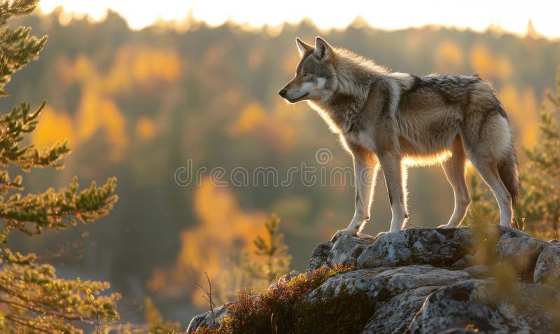 Wolf Standing on a Rocky Outcrop Stock Photo - Image of portrait ...