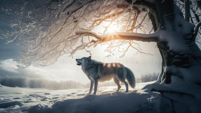 A Wolf Standing in the Snow Under a Tree. AI Generative Image Stock ...