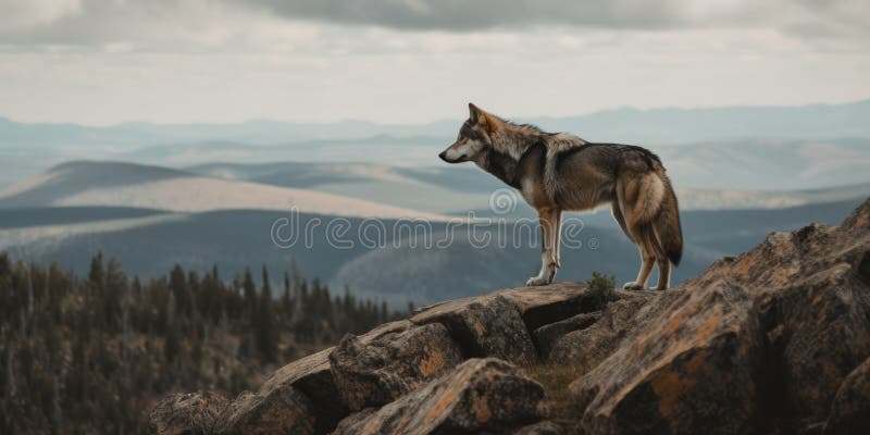 A Wolf Standing on Top of a Large Rock. Generative AI Image. Stock ...