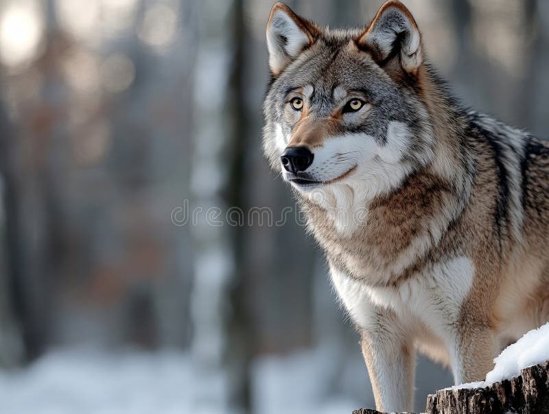 Wolf Standing Top Tree Stump Snow Stock Photos - Free & Royalty-Free ...