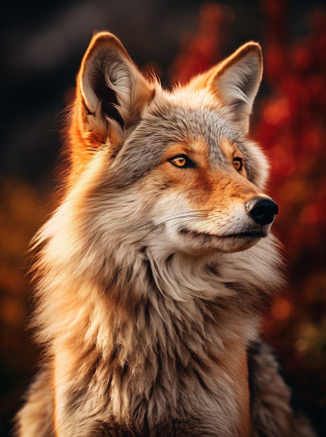 Wolf Standing by a Tree in Daylight, AI-generated. Stock Photo - Image ...