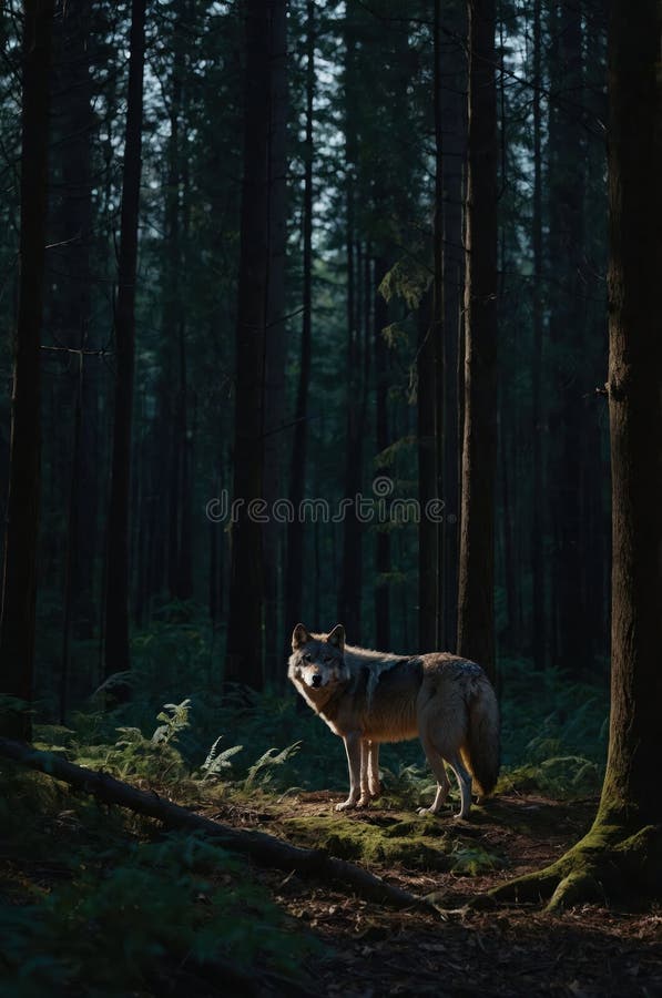 Majestic Lone Wolf in Dark Forest at Dawn Stock Illustration ...