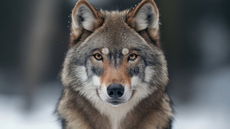 A Wolf Stands in a Snowy Forest, Intensely Observing Its Surroundings ...