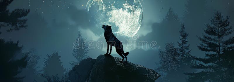 Wolf Stood on a Cliff and Howled at the Moon, AI Generated Stock ...
