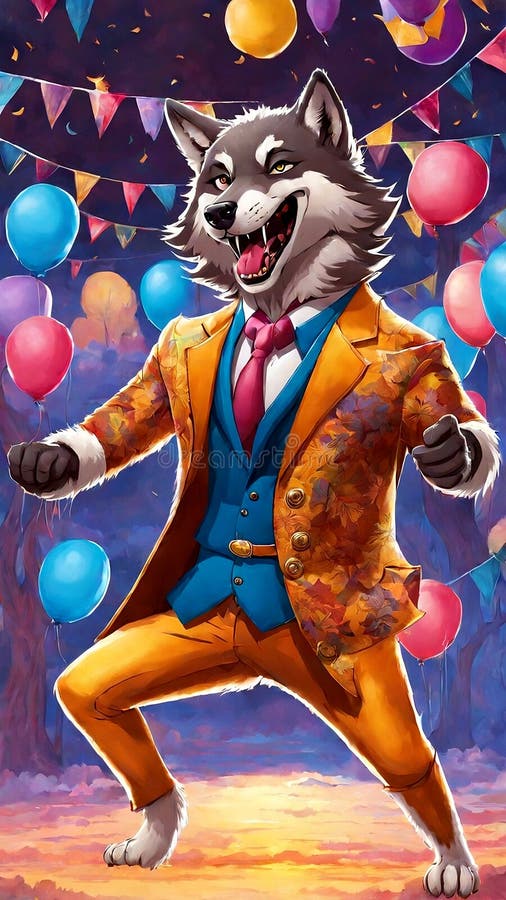 Wolf in Suit Ready To Party Stock Illustration - Illustration of mascot ...