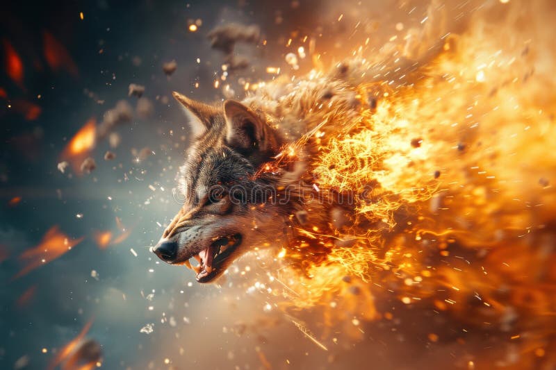 Wolf Superhero in Dynamic Action Pose Amidst Explosion Stock ...