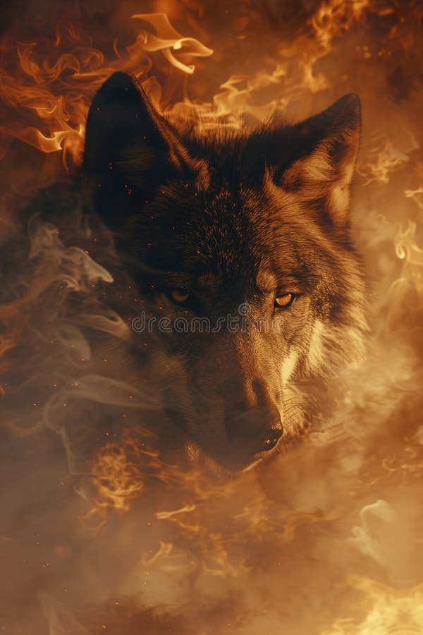 A Wolf Surrounded by Flames Stock Image - Image of flames, adventure ...