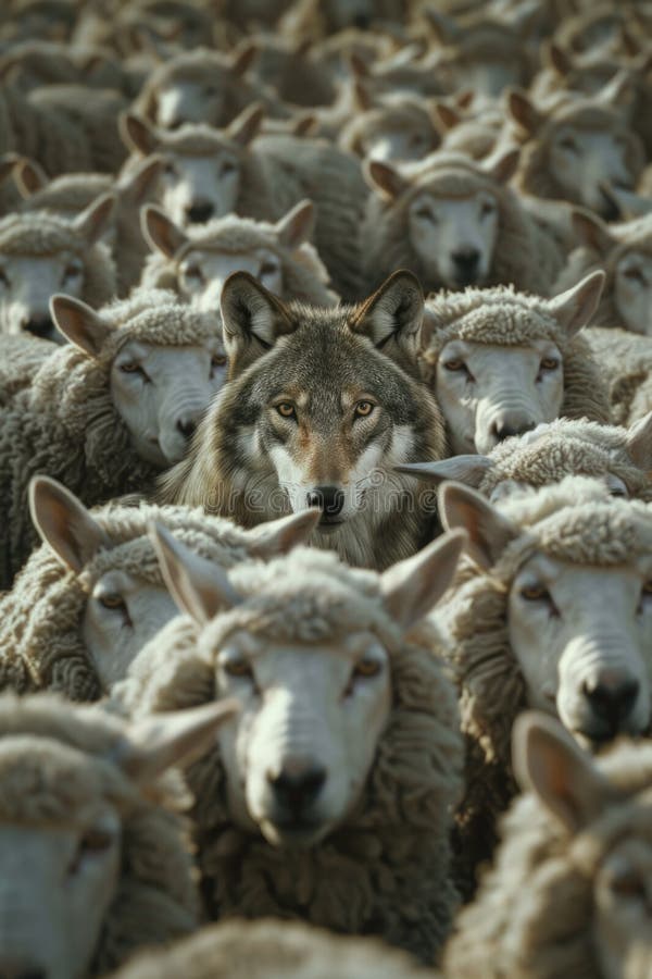 A Wolf Surrounded by a Herd of Sheep. Suitable for Wildlife and ...