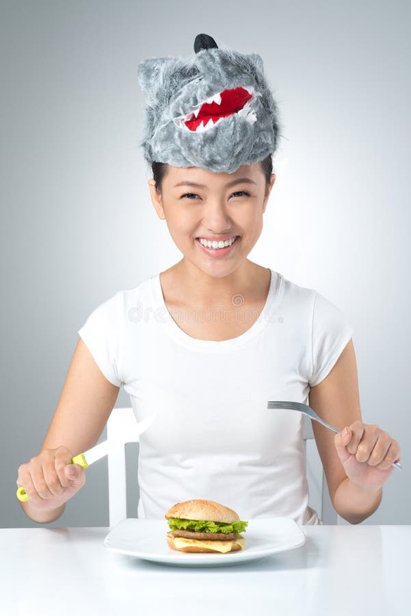 Wolf at table stock image. Image of humor, holding, lovely - 31998773