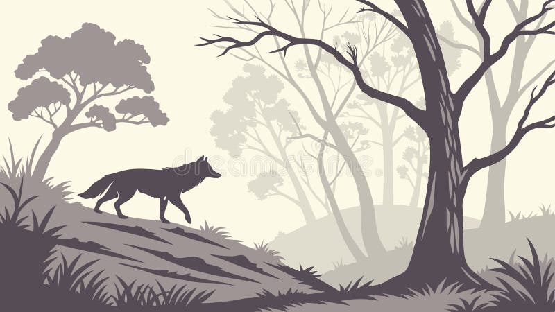 Wolf Under Barren Tree, Wilderness Hunter Flat Vector Art, Vector ...