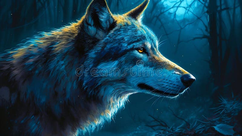 Wolf Under the Night Sky with Blue Moon. Generative AI Stock ...