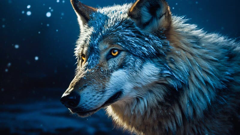 Wolf Under the Night Sky with Blue Moon. Generative AI Stock ...