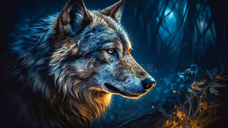 Wolf Under the Night Sky with Blue Moon. Generative AI Stock ...